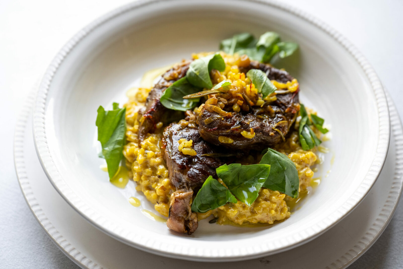 Braised Shin of Beef, Saffron and Rosemary Risotto - Cowdray Estate